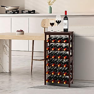 VASMIA Wine Rack Free Standing Floor, 6-Tier Display Wine Storage Shelves with Table Top, 24-Bottle Bamboo Wine Rack Shelf for Kitchen Bar Dining Room Living Room, Brown