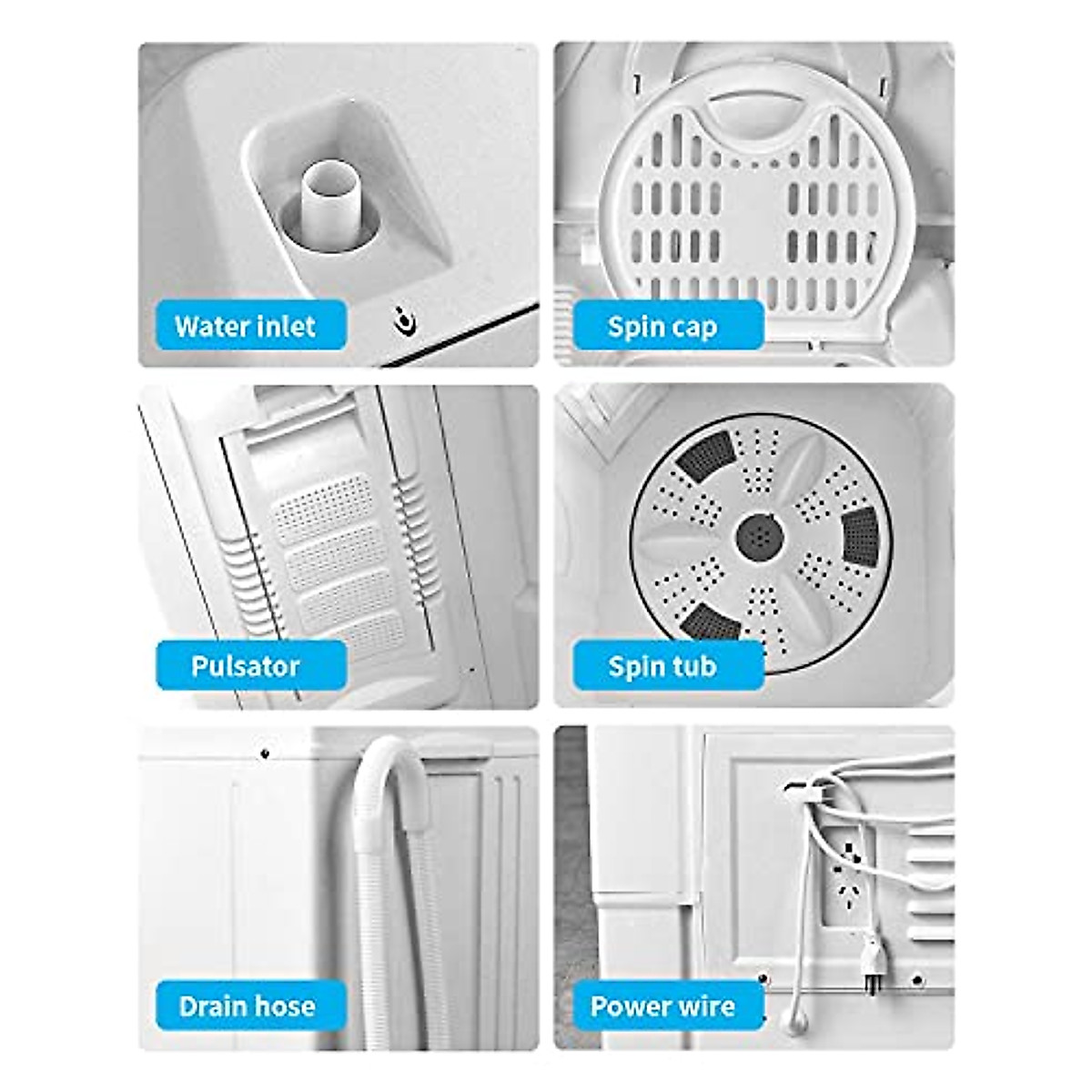 Bonnlo 26lbs Portable Washing Machine, Compact Mini Twin Tub Washer with 18LBS Washer & 8LBS Spin for Apartment, Dorms, RVs, Camping and More (White)