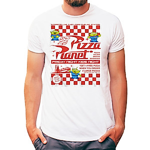 Disney Pixar Toy Story Pizza Planet Take Out Flyer Disneyland World Tee Funny Humor Men's Graphic T-Shirt(XL, White)