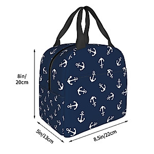 QIUWIOV Anchor Navy Lunch Bag Insulated Reusable Lunch Box Thermal Tote Bag Container Cooler Bag for Women One Size