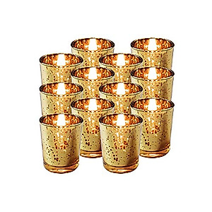 Royal Imports Gold Mercury Glass Votive Candle Holder, Table Centerpiece Tealight Decoration for Elegant Dinner, Party, Wedding, Holiday, Set of 12 (Unfilled)