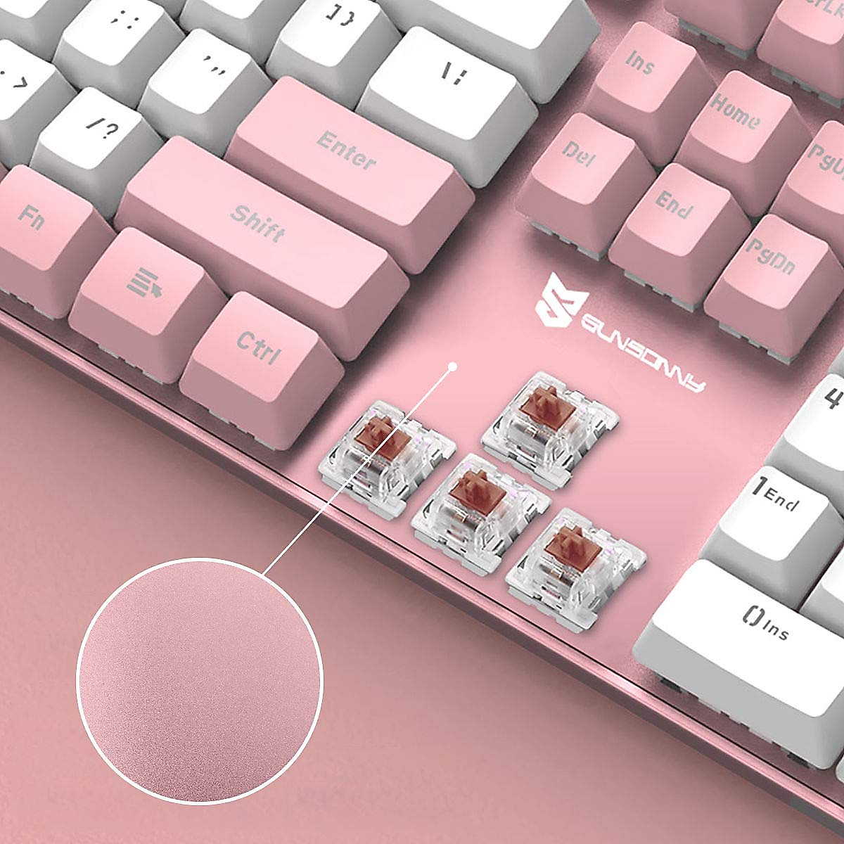 Wired Mechanical Gaming Keyboard | Brown Switch PC Gaming Keyboard | 104 Keys US Layout | Wired Gaming Keyboard | Hot Swappable Mechanical Keyboard | Silent Mechanical Keyboard | Pink & White Combo