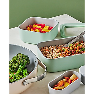 Caraway 2pc Glass Food Storage Set - 4.4 Cup Food Containers (2) - Ceramic Coated - Non Toxic, Non Stick Lunch with Lids - Dishwasher, Oven, & Microwave Safe - Cream