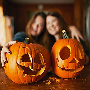 Pumpkin Carving Tools,12 PCS Halloween Pumpkin Carving Kit Stainless Steel Set Professional,DIY Pumpkin Decorating Kit for Kids and Adults,Wood Pumpkin Cut Out, Pumpkin Cutting Knife Tools 10 Stencils