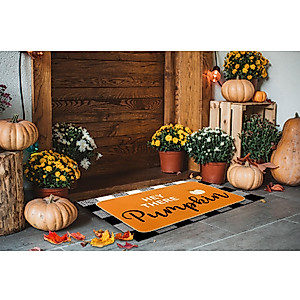 Hey There Pumpkin Door Mat 2 Pcs Fall Welcome Mat with Buffalo Plaid Rug Fall Decor - Autumn Thanksgiving Halloween Front Porch Entryway Outdoor Entrance Doormat