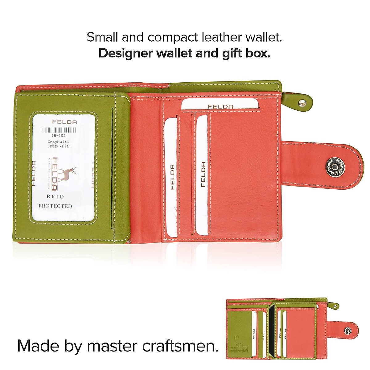 Felda RFID Genuine Leather Ladies Soft Wallet Purse Womens Multi Colour 10 Card Slot (Cray Multi)