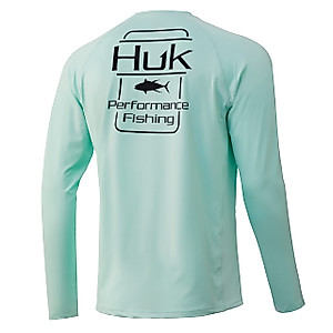 HUK Men's Pursuit Long Sleeve Sun Protecting Fishing Shirt, Tuna Badge-Seafoam (New Logo), XX-Large