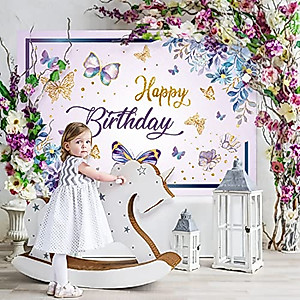 Butterfly Background Birthday Party Decorations, Butterfly Themed Banner 5x3ft for Birthday Party, Spring Theme Butterfly Background Banner Decorations, Spring Butterfly Photo Supplies