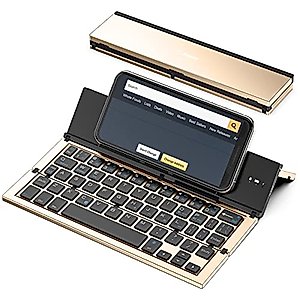 Geyes Foldable Bluetooth Keyboard, Folding Wireless Keyboard with Portable Pocket Size, Aluminum Alloy Housing, Carrying Pouch, for iPad, iPhone, and More Tablets, Laptops and Smartphones(Gold)