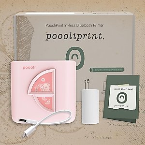Poooliprint LE Inkless Pocket Printer - Mini Phone Bluetooth Portable Poooli Thermal Printer for iOS + Android Print Sticky Photos, Labels, Notes, Lists for Journal, Pink