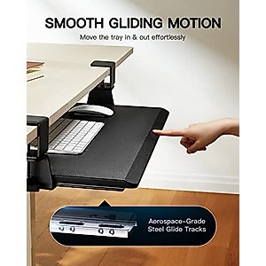 HUANUO Keyboard Tray Under Desk, Ergonomic Corner Keyboard Tray with 45° Adjustable C Clamp for L Shaped Desk, Slide Out Computer Keyboard & Mouse Tray, 27.28" W x 11.85" D, Black