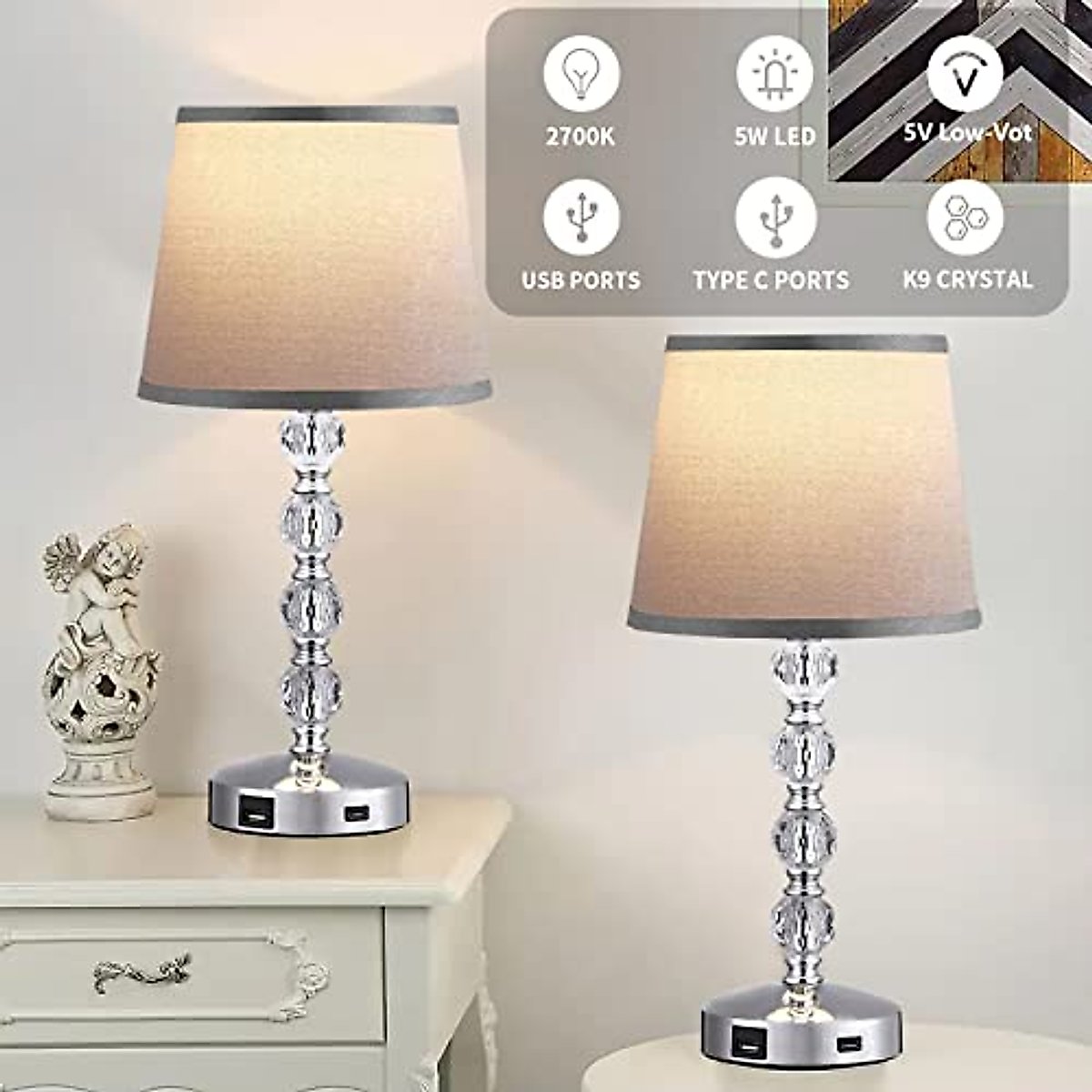 Unfusne Lamps for bedrooms Set of 3, Touch Control Table Lamp 3 Way Dimmable Nightstand Lamp with White Fabric Shade, Small Lamp