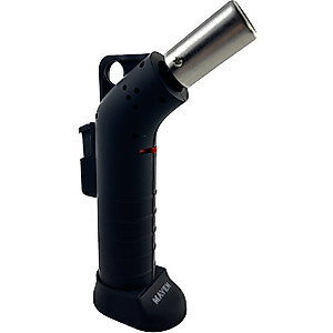 Space King powerful single jet angled flame torch lighter - Smooth Finish - Premium Quality - Adjustable Flame & Lock Function - Perfect for Kitchen, BBQ, Outdoors, Travel, Garage, and more (Black)