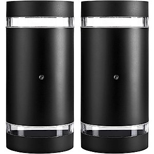 Hyperikon LED Porch Sconce Light, 12W Cylinder, Modern Outdoor Wall Lamp, 4000K Daylight, Black, Photocell, UL, 2 Pack
