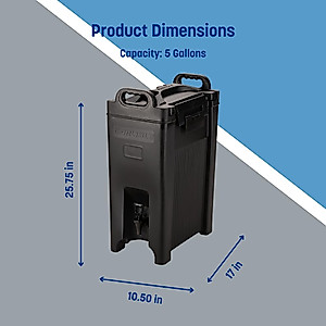 CFS Cateraide Insulated Beverage Server with Spigot for Dispensing Hot and Cold Drink Beverages, Plastic, 5 Gallons, Black