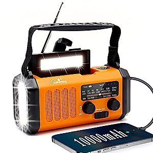 Emergency Hand Crank Weather Radio with 10000mAh Battery Backup,Type-C Charging Portable Solar AM FM NOAA Radio with USB Charger,Flashlight,Reading Lamp,Compass,SOS for Outdoor Camping Hurricane Storm