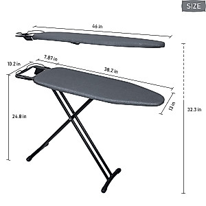 Duwee 13"x38" Ironing Board with Heat Resistant Cover and Thicken Felt Pad, Folding Adjustable Height Large Ironing Board,Heavy Sturdy Legs,Black