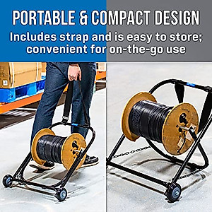 Jonard Tools CC-2721WS High Durability Steel Cable Caddy with Wheels and Pull Strap, Holds Cable Reels Up to 20” Diameter and 100 lbs Capacity,Black