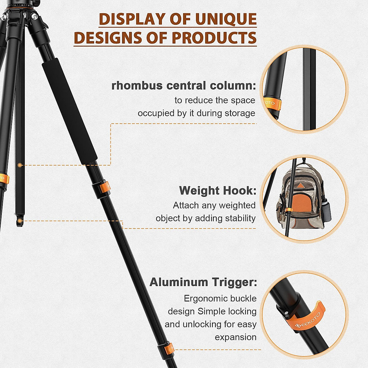GEEKOTO Tripod, Camera Tripod for DSLR, Compact Aluminum Tripod with 360° Ball Head, 62 Inch Professional Tripod with 1/4 Inch Quick Release Plate, for Video Conferencing, Travel and Work