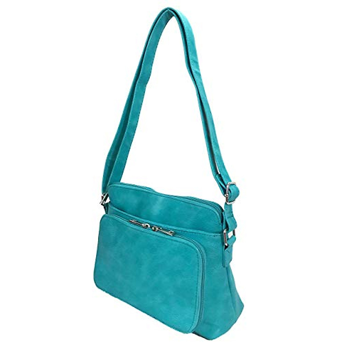Zzfab Small Multi-pocket Faux Soft Leather Cross Body Purse with Side Organizer Turquoise