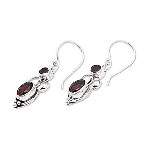 NOVICA Artisan Handcrafted Garnet Dangle Earrings | .925 Sterling Silver Garnet Dangle Earrings | Birthstone Dangle Earring | Crown Dangle Earring | Handmade Dangle Earring | Indonesia Themed