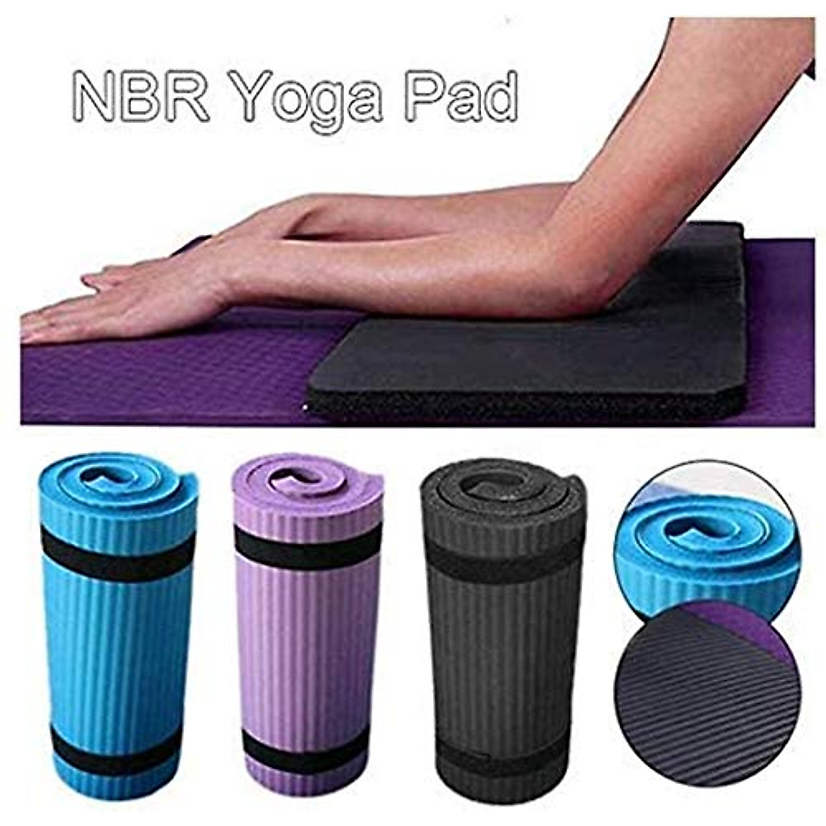 FABSELLER Yoga Mat Knee Elbow Wrists Support Mat Yoga Knee Pad Fitness Pilates Workout Training Exercise Gym Mat with One Elastic Band 15mm Thick, Purple