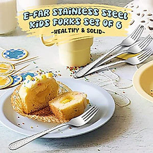 Stainless Steel Kids Forks, E-far 6-Piece Toddlers Forks Safe for Preschooler/Children, Hammered Adult look & Small Size, Rust Free & Dishwasher Safe