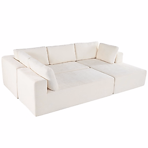 Yogald 135.6‘’ L-Shaped 4 Seats Sectional Cloud Sofa with 2 Chaise Lounges, Minimalist Style Oversized Modular Sofa, Comfy Upholstered Luxury Floor Couch Set, for Living Room Office Apartment (Beige)