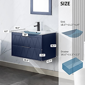 eclife 30" Bathroom Vanities Cabinet with Sink Combo, Wall Mounted Floating Cabinet W/Decor Line, Soft-Close System, 2 Extra Big Drawers