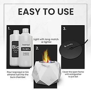 Levaly Tabletop Fire Pit for Indoor Outdoor - White Geometric Smokeless and Odorless Table Top Firepit Bowl - Mini Portable Firebowl - Cement Fireplace - Backyard Patio Balcony Smores,Ethanol Biofuel