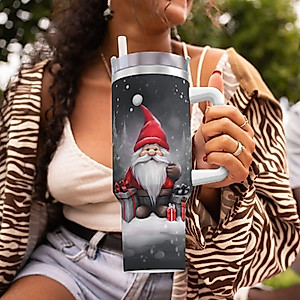 deaokluy 40 OZ Christmas Gnome Ice Bully Cup with Handle Straw Lid, Double Wall Stainless Steel Tumbler Travel Coffee Cup, Happy Christmas Insulation and Cooling Cup for Christmas Birthday Present