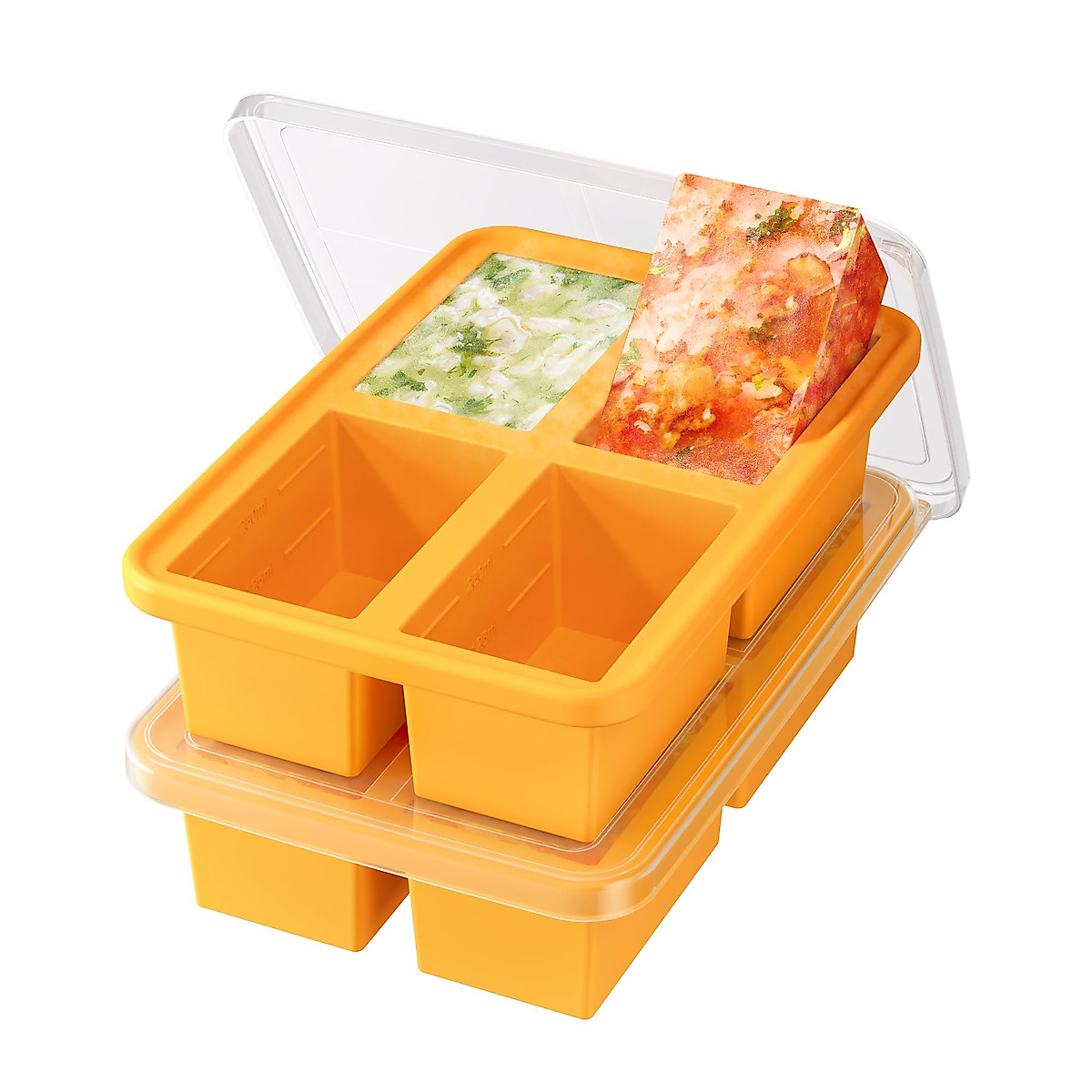 KEMETHY Silicone Freezer Trays with Lid, 2 Pack Silicone Soup Freezer Molds, BPA Free Soup Freezer Containers, 1 Cup Silicone Freezer Molds for Soup, Broth, Sauce and Ice