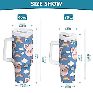 Wusikd Pig Face Tumbler Handle Lid and Straw Rainbow Clouds Water Bottle Stainless Steel Coffee Travel Tumbler Mug Cup Gifts for Men Women 30oz