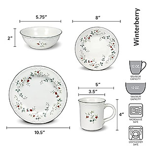 Pfaltzgraff 5072007 Winterberry Holiday 16 Piece Dinnerware Set, Service for 4, White