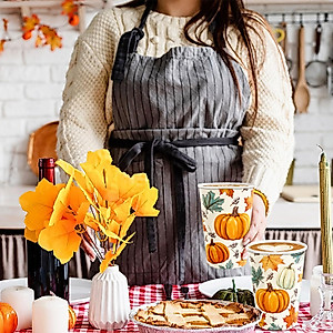 Thanksgiving Disposable Paper Cups 30 Pack, Pumpkin Maple Leaves Paper Cups, Fall Drinking Cups for Hot and Cold Beverages 12 Ounce, Thanksgiving Dinner Autumn Harvest Fall Party Supplies