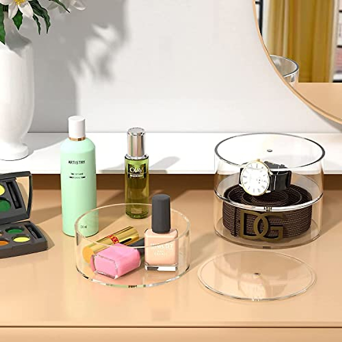 Carmanon 5 Layers Belt Organizer for Closet, Acrylic Belt Storage Organizer Clear Belt Holder, Men Belt Case and Display for Belt Watch Jewelry Bracelets Ring Cosmetic