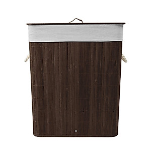 BEEBAON 60L Laundry Basket with Lid, Collapsible Laundry Hamper with Removable Liner Bag, Bamboo Washing Basket with Cotton Handles and PU Handle