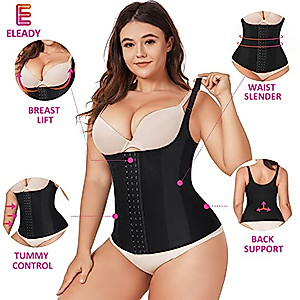 Eleady Womens Waist Trainer Corset Vest Weight Loss Breathable Tank Tops Tummy Control Shapewear Slimming Body Shaper (Black Bodysuit, Large)