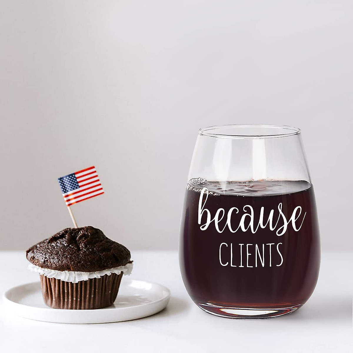 DAZLUTE Funny Because Clients Stemless Wine Glass for Women Hairdresser Hair Stylist Cosmetology, Birthday Christmas Gifts for Men Female Realtor Lawyer Paralegal Social Worker Loan Officer, 15Oz