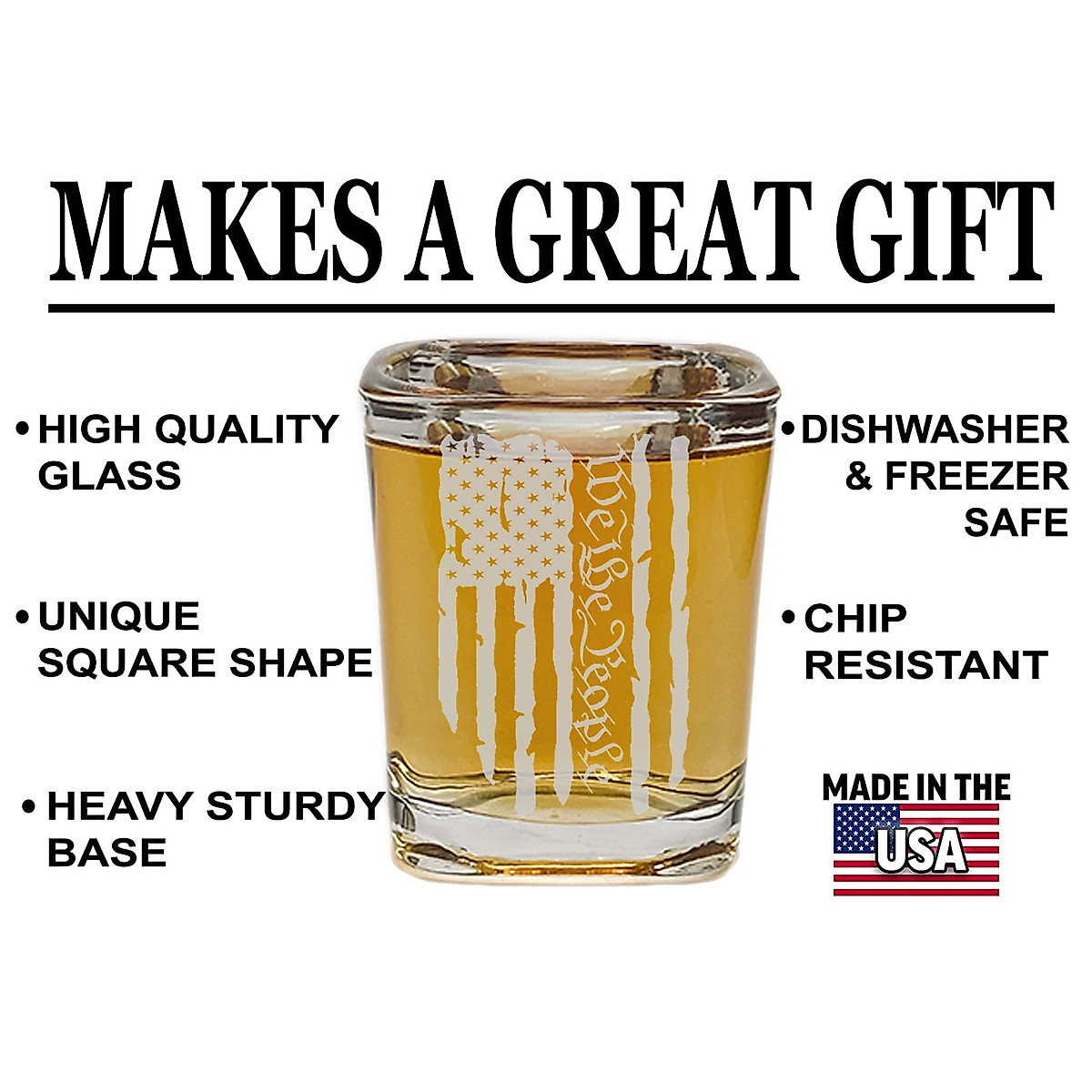 Rogue River Tactical Square US Constitution We The People USA Flag Tattered Shot Glass Gift For Military Veteran or Patriotic American