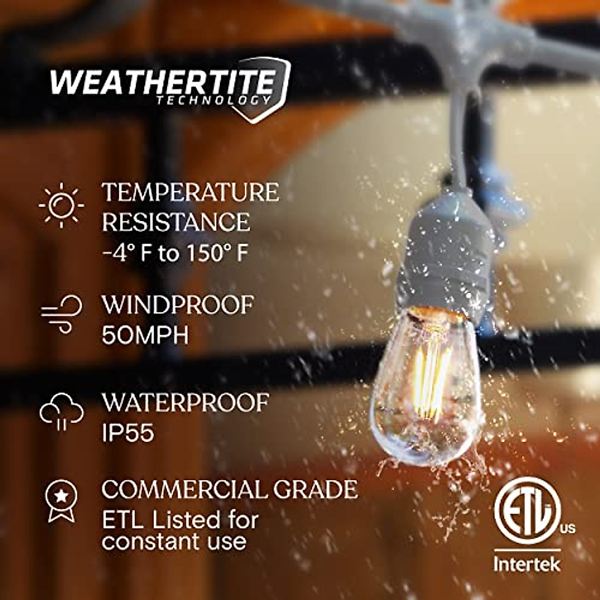 Brightech Ambience Pro - Waterproof LED Outdoor String Lights - Hanging, Dimmable Vintage Edison Bulbs, 48 Ft Commercial Grade Patio Lights Create Cafe Christmas Ambience In Your Backyard, 15 Bulbs 2W