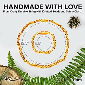 Baltic Proud Amber Necklace and Bracelet Gift Set (Unisex Honey 12.5 Inches/5.5 Inches) - Certified Premium Quality Raw Baltic Sea Amber