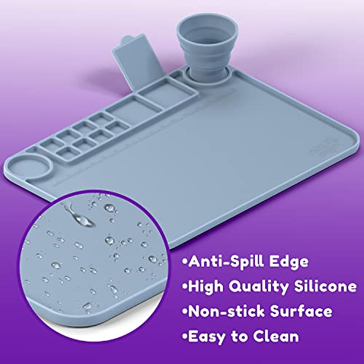 Silicone Craft Mat Silicone Art Mat with Cup Silicone Mats for Crafts - Craft Silicone Mat Silicone Painting Mat - Thick Large Silicone Artist Mat with Cup and Raised Edge for Painting (17.7"x13.7")