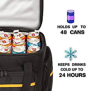 Rolling Cooler 48 Can Cooler On Wheels Beach Cooler with Rubber Wheels and Handle Insulated Large Rolling Cooler with Bungee Cord and All-Terrain Cart for Beach, Tailgate Parties, Work, 2-in-1 Design