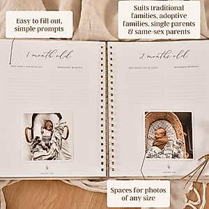 Peachly Unisex Baby Memory Book | Minimalist First Year Keepsake for Milestones | Simple Scrapbook Baby Books for Boy or Girl | 60 Pages Natural Linen - Olive, 9.75 inches x 11.25 inches