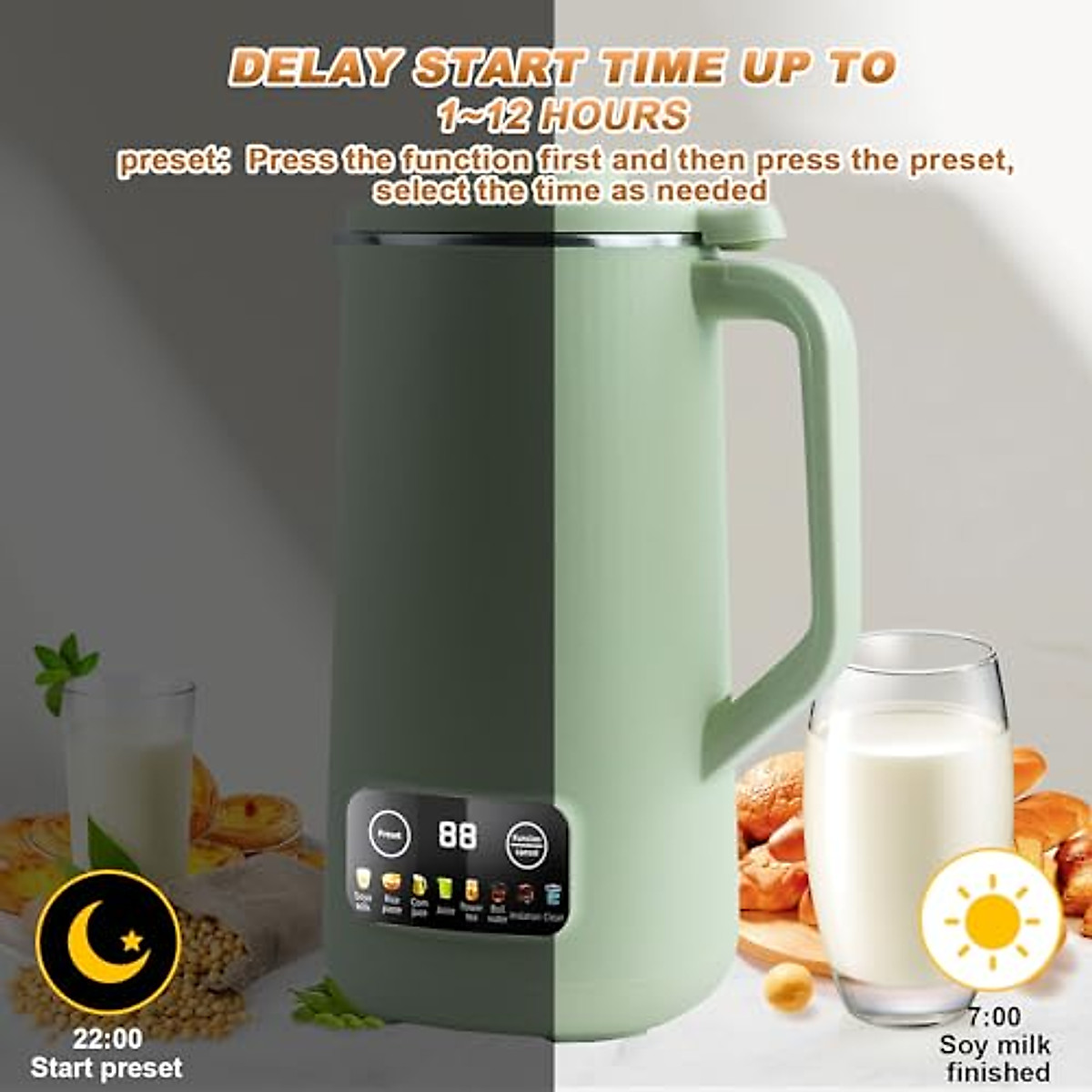 Nut Milk Maker Machine, 20oz Automatic Almond Milk Maker Machine, Soybean Milk Machine for Homemade Almond, Oat, Soy, Etc Grain, Soy Milk Maker Machine with Timer/Keep Warm/Self-Cleaning