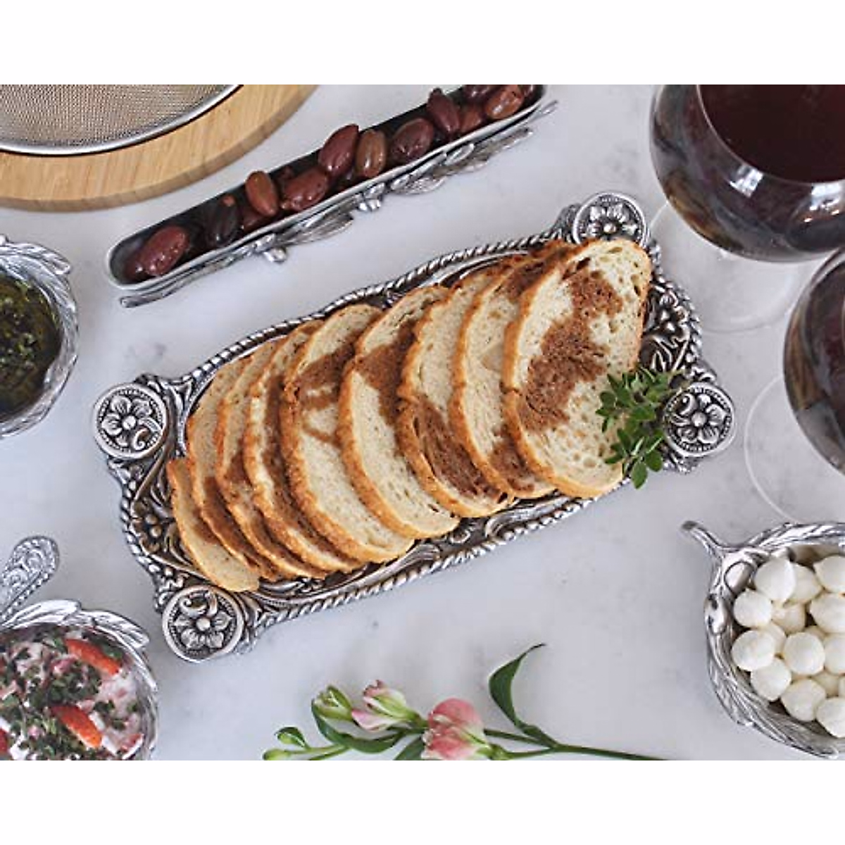 Arthur Court Western Pattern Concho Bread / Snack Serving Tray Parties Bar Dish - Cowboy / Cowgirl Silver Aluminum 6 inch x 12.25 inch