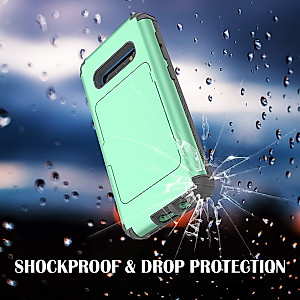 WeLoveCase Galaxy S10 Wallet Case - Hidden Mirror, Credit Card Holder, Shockproof Heavy Duty Protection, Mint Green