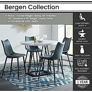 Hanover Bergen 5-Piece Dining Set with Round Counter-Height Table and 4 Tufted Chairs, HDR007-5PC-WH, 36.000, White, Gray
