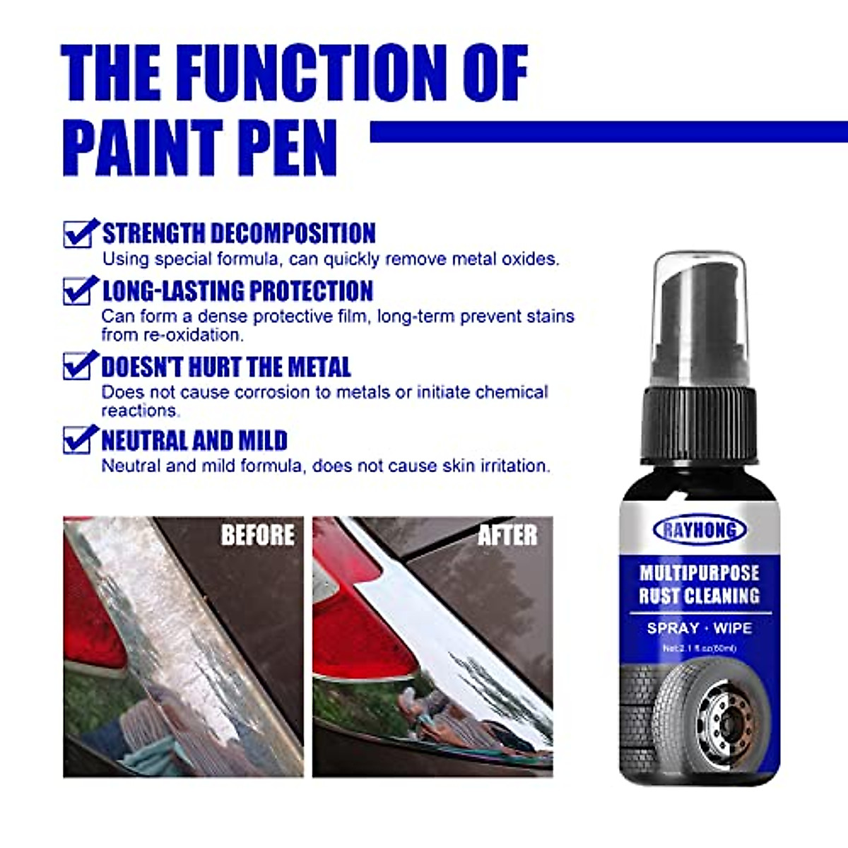 RAYHONG Rust Remover Spray - Multipurpose Rust Remover Rust Remover Rust Remover, Rustout Instant Remover Spray, Car Care Cleaning Rust Remover for Metal Parts